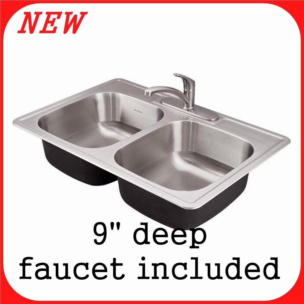 Colony Pro Drop-in 33" Double Bowl Prep Kitchen Sink Kit includes ...