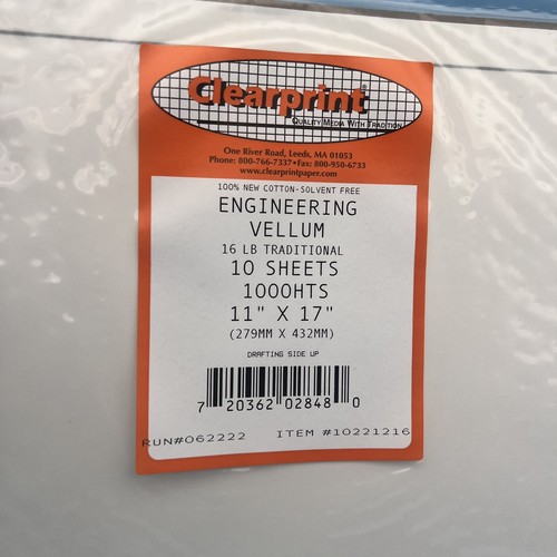 Clearprint Vellum Sheets with Engineer Title Block, 11x17 Inches, 16 lb ...