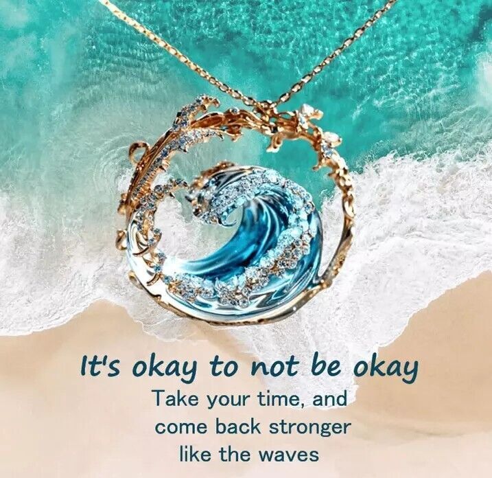 Ocean's Oath Necklace Set, Boho Blue Ocean Wave Necklace Earring Rings ...