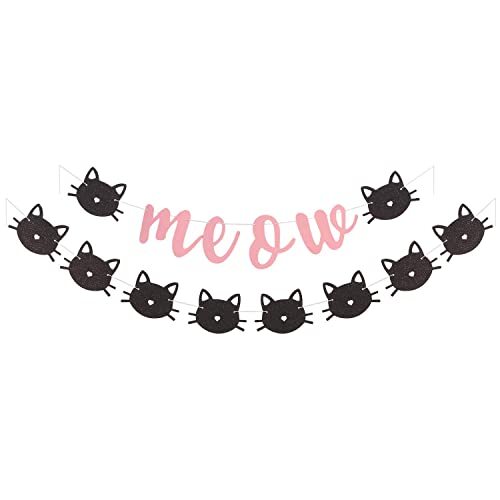 Black and Pink Cat Banner Pet Kitten Theme for Baby Girl Birthday Party ...