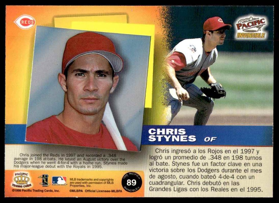 1998 Pacific Invincible Gold Chris Stynes Cincinnati Reds #89 | eBay