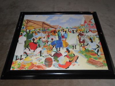 ***HAROLD RIGAUD*** '97 LITHO ON CANVAS "MARKET PLACE" 24"W X 20" SIP ...