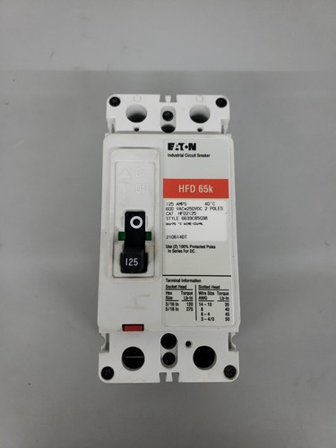 Eaton Cutler Hammer Type HFD 65k Circuit Breaker 2 Pole 125 Amp HFD2125 ...