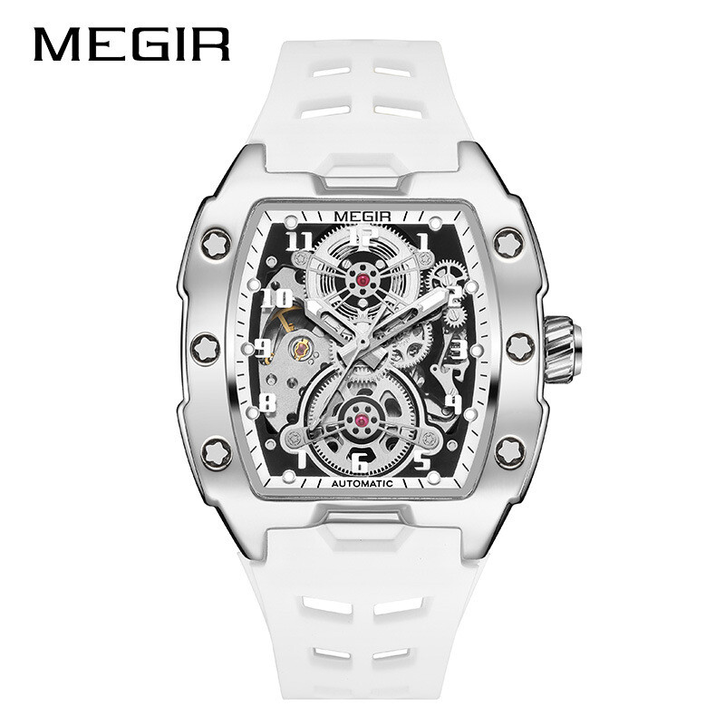 MEGIR Tonneau Hollow Luminous Waterproof Tourbillon Automatic ...