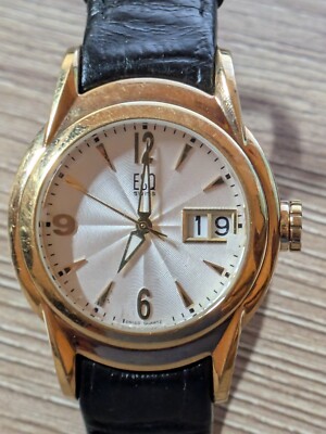 ESQ Swiss Quartz Watch Gold Tone Black Leather Band Date E5300 3911 | eBay