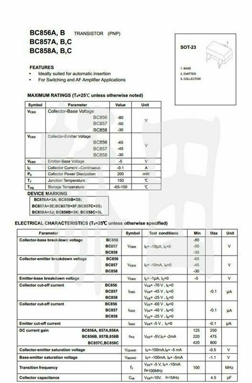 SMD Transistor MMBTH10 3EM BC857B 3F BC857C 3G BC858C 3L BC817-40 6C ...