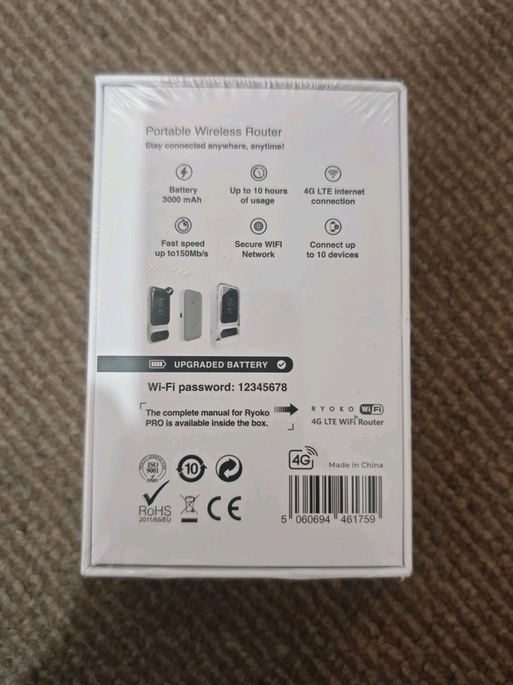 Ryoko PRO 4g LTE WiFi Portable Wireless Router 3000mah Fast Speed New ...