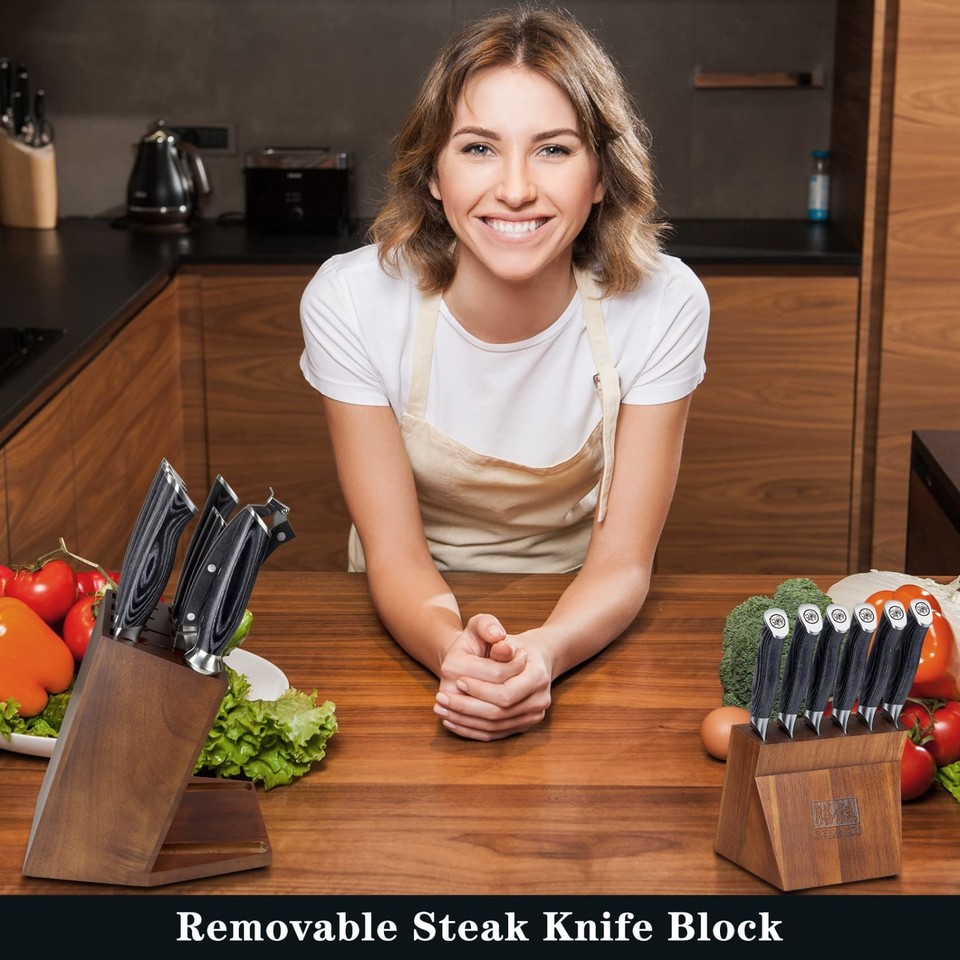 SHANZU 16PCS Knife Sets for Kitchen with Removable Block & 1000/5000 ...