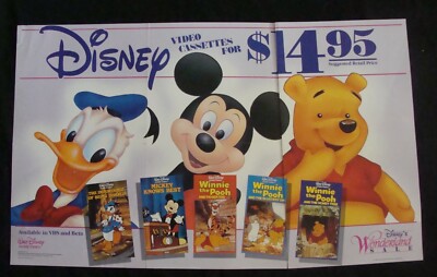 Walt Disney POOH MICKEY MOUSE DONALD DUCK video poster original 1986 ...