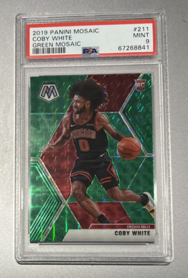 2019-20 Panini Mosaic NBA Green Prizm Coby White #211 PSA 9 MINT Rookie ...