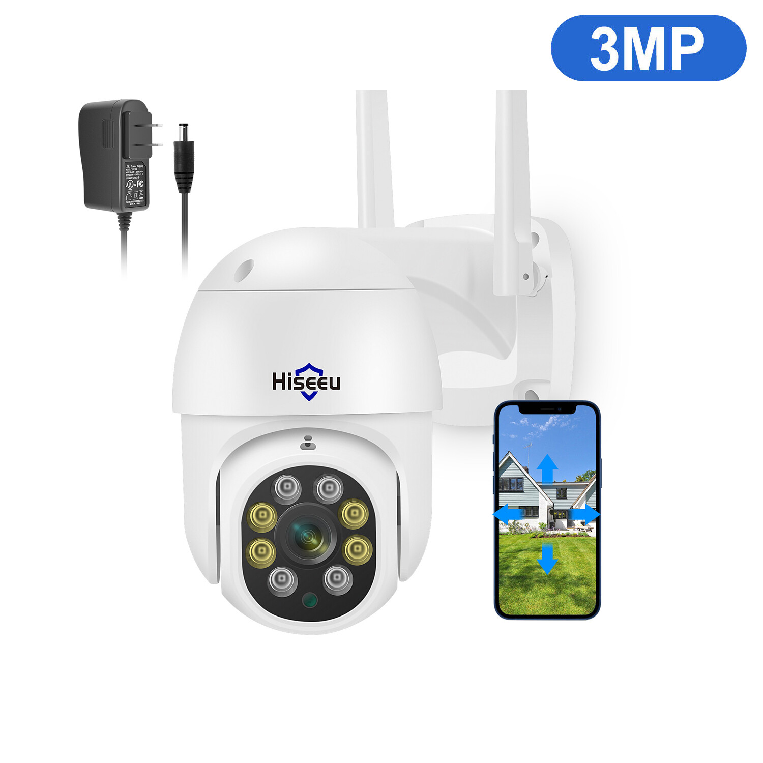 Hiseeu 5MP Outdoor WIFI PTZ Security Camera Dome Full Color Vision Auto ...