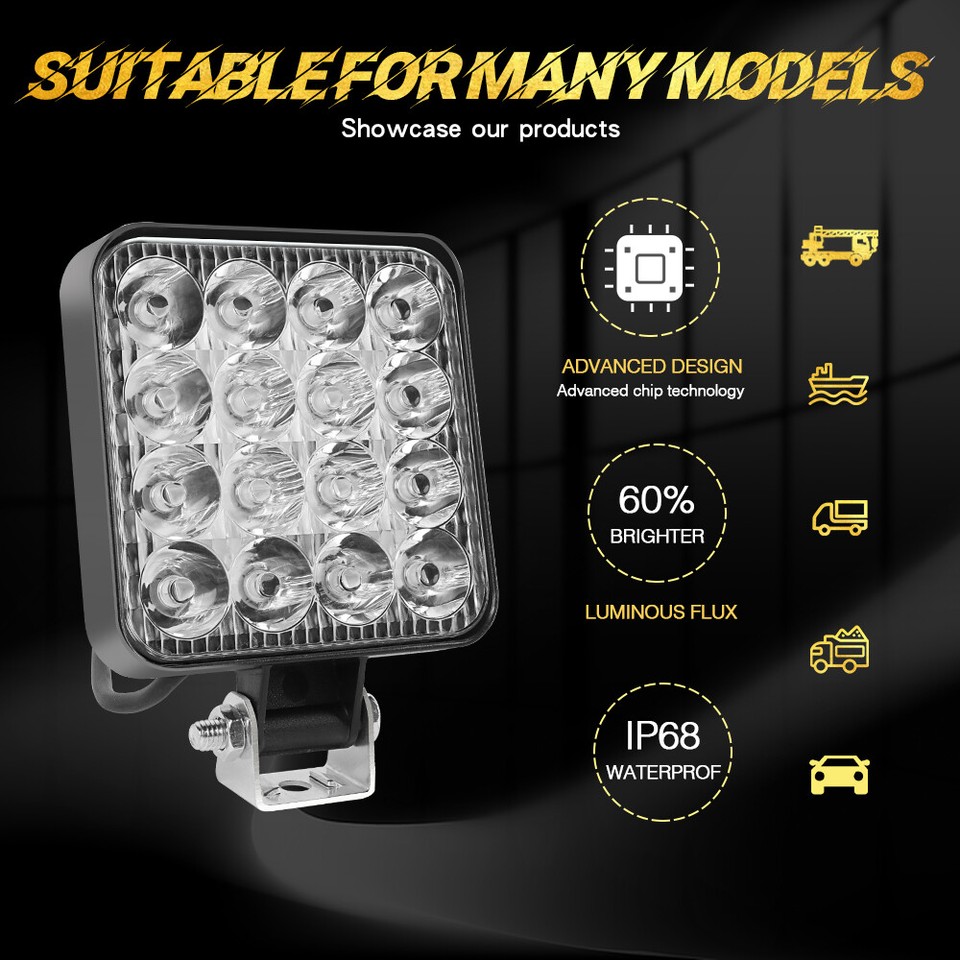 4Pcs 48W Square LED Work Light Pods Spotlights For Truck Off Road ...