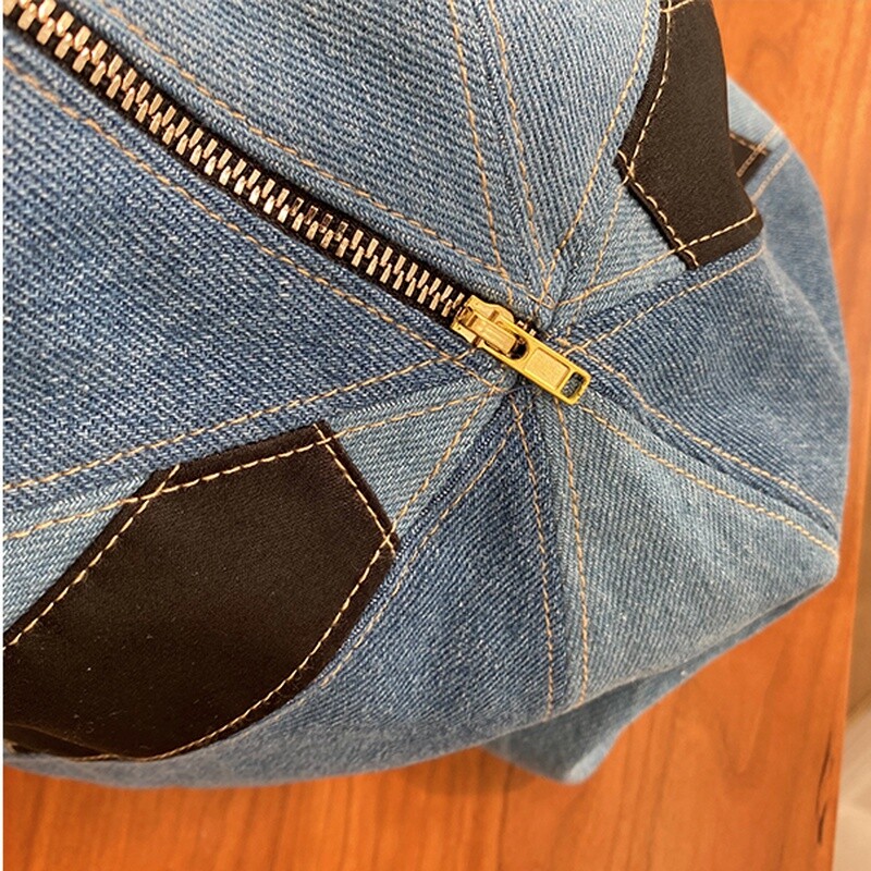 Lady Hat Cap Beret Denim Beanie Newsboy Oversized Baggy Zip Fashion ...