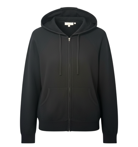 State Cashmere Women's The Full Zip 100% Cashmere Hoodie Black Luxury ...