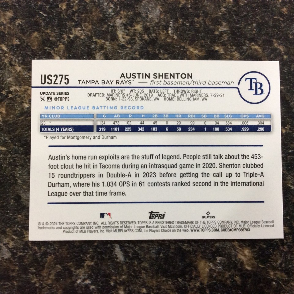 2024 Topps Update Series - Austin Shenton #US275 Holiday (RC) | eBay