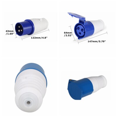 Waterproof IP44 Cable Hook Up 16 AMP PLUG and SOCKET Motorhome Caravan ...