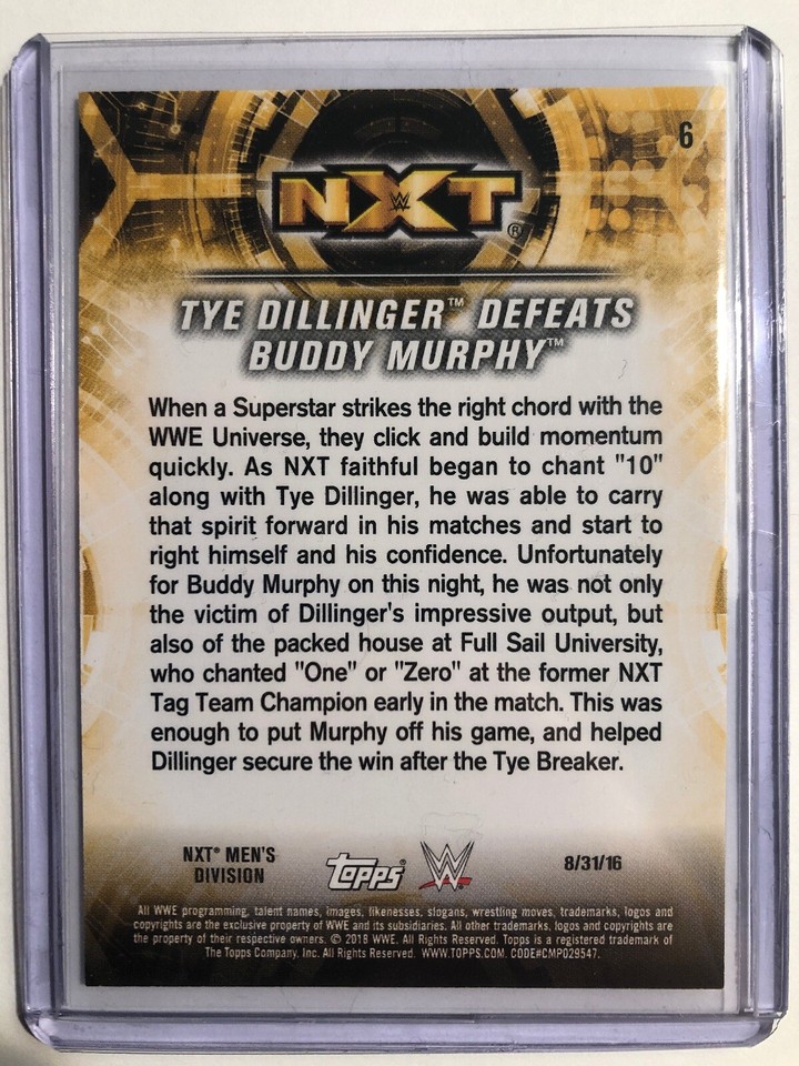 TYE DILLINGER 2018 WWE NXT Tye Dillinger Defeats Buddy Murphy 21/50 | eBay