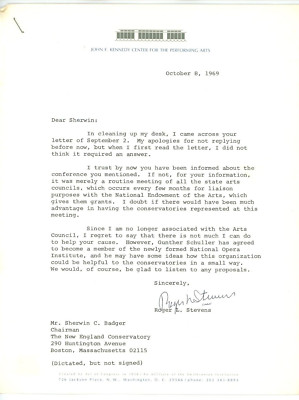 Autographié Tapé Signé Lettre Roger L.Stevens Américain Théâtral ...