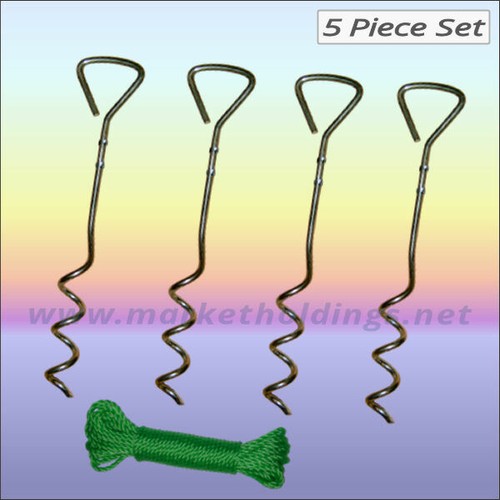 Ground Screw Spiral Stakes - Metal Anchor Spikes - 5 Pc Tie Down Kit ...