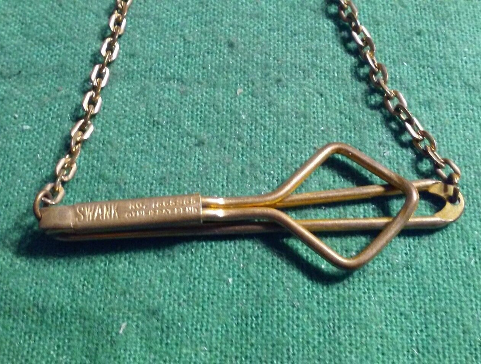 Vintage Swank Tie Clip w/ Hanging Chain & "FDS" Monogram Initials Cut ...