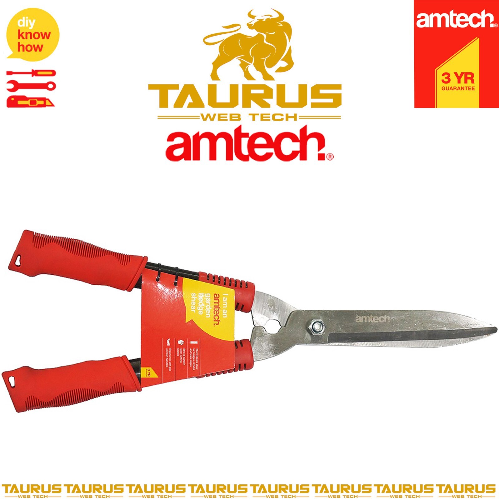 AMTECH Garden Hedge Shears Comfort Grip Grass Lawn Cutting Border Edge ...