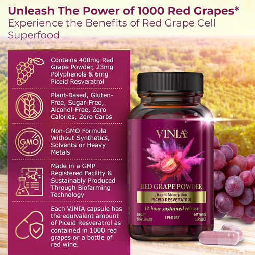 Vinia Red Grape Powder Rapid Absorbtion Piceid Resveratrol 60 Veggie ...
