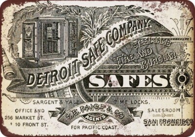 1884 Detroit safe company AD Vintage LOOK Reproduction Metal Sign 8 x ...