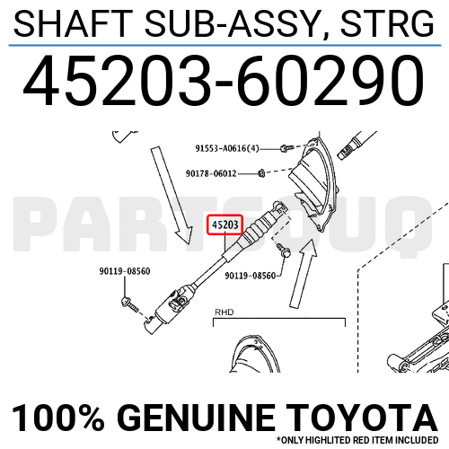 45203-60290 Toyota Shaft subassy strg 4520360290 Genuine OEM Part for ...