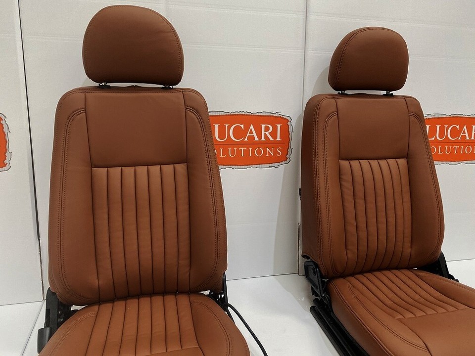 Tan fluted leather heated TDCI/PUMA front seats Fit Land Rover Defender ...