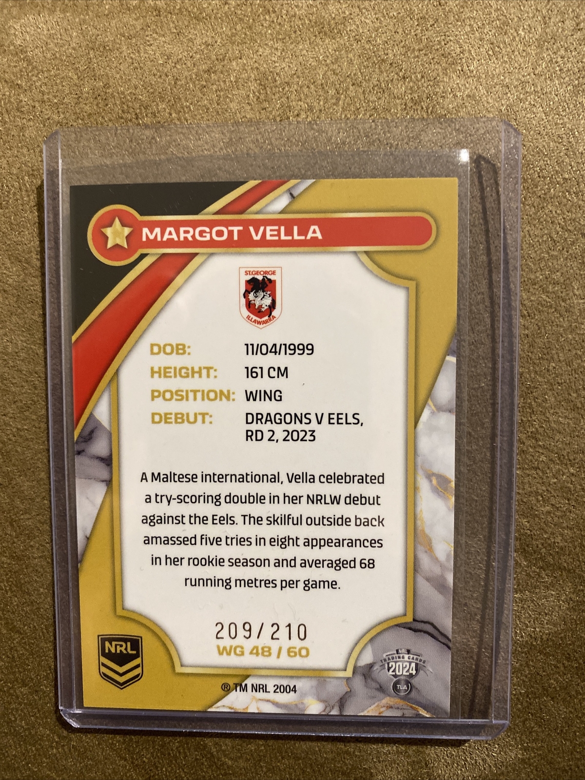 2024 NRL TRADERS TITANIUM WOMENS GOLD - MARGOT VELLA - DRAGONS #209/210 ...