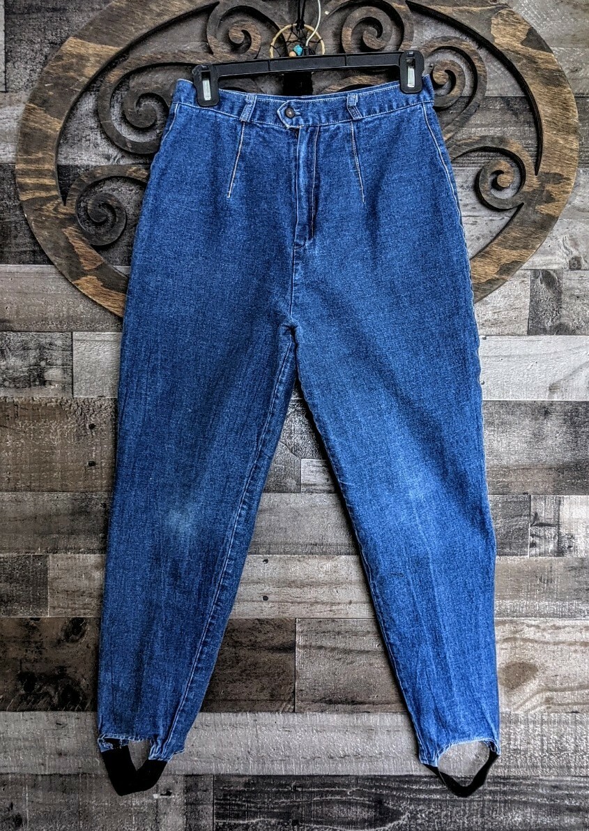 1980 Stirrup Pants Dark Wash Retro Denim Jeans High R… - Gem