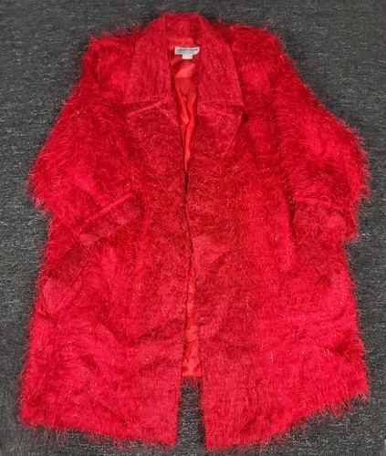 Vtg Jacket Womens Large Red Textured Shaggy Fringed Yarn Open Front 80s ...