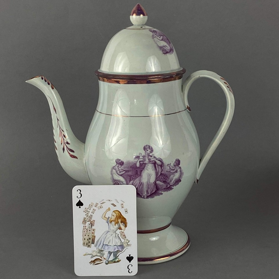 Antique Leeds Pearlware Pink Lustre Coffee Pot with Puce Transfer 18thc ...