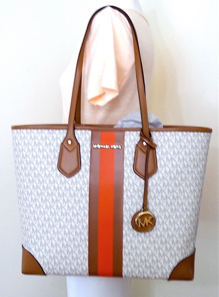 Michael Kors Eva MK Signature PVC Leather Large Travel tote, with Pouch ...