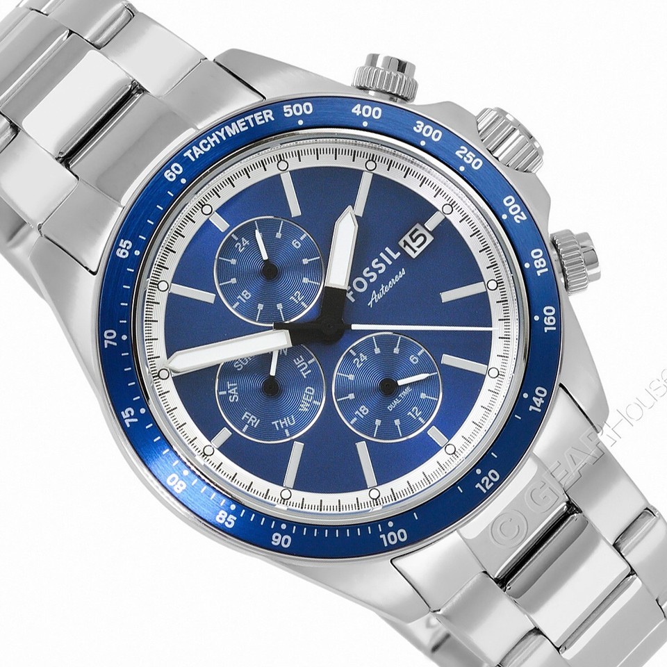 FOSSIL Autocross Mens Dual Time Multifunction Watch, Blue Dial ...