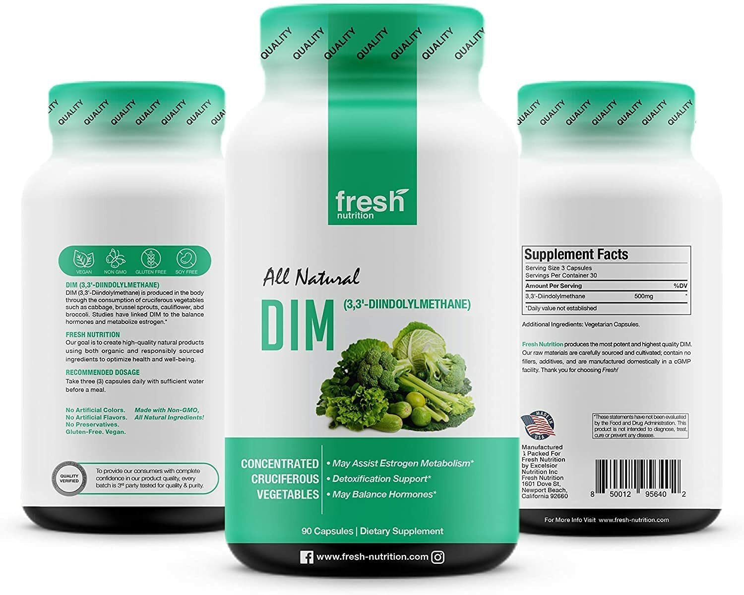 DIM Supplement 500mg - DIM Diindolylmethane - All Natural Estrogen ...