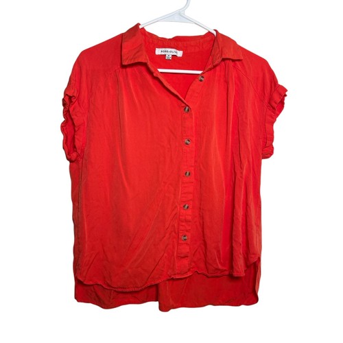 Rose + Olive Blouse Women's Medium Button Up Collared Short Sleeve Top ...
