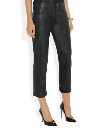Current Elliott The Boyfriend Jet Black Goat Feather Leather Pants ...