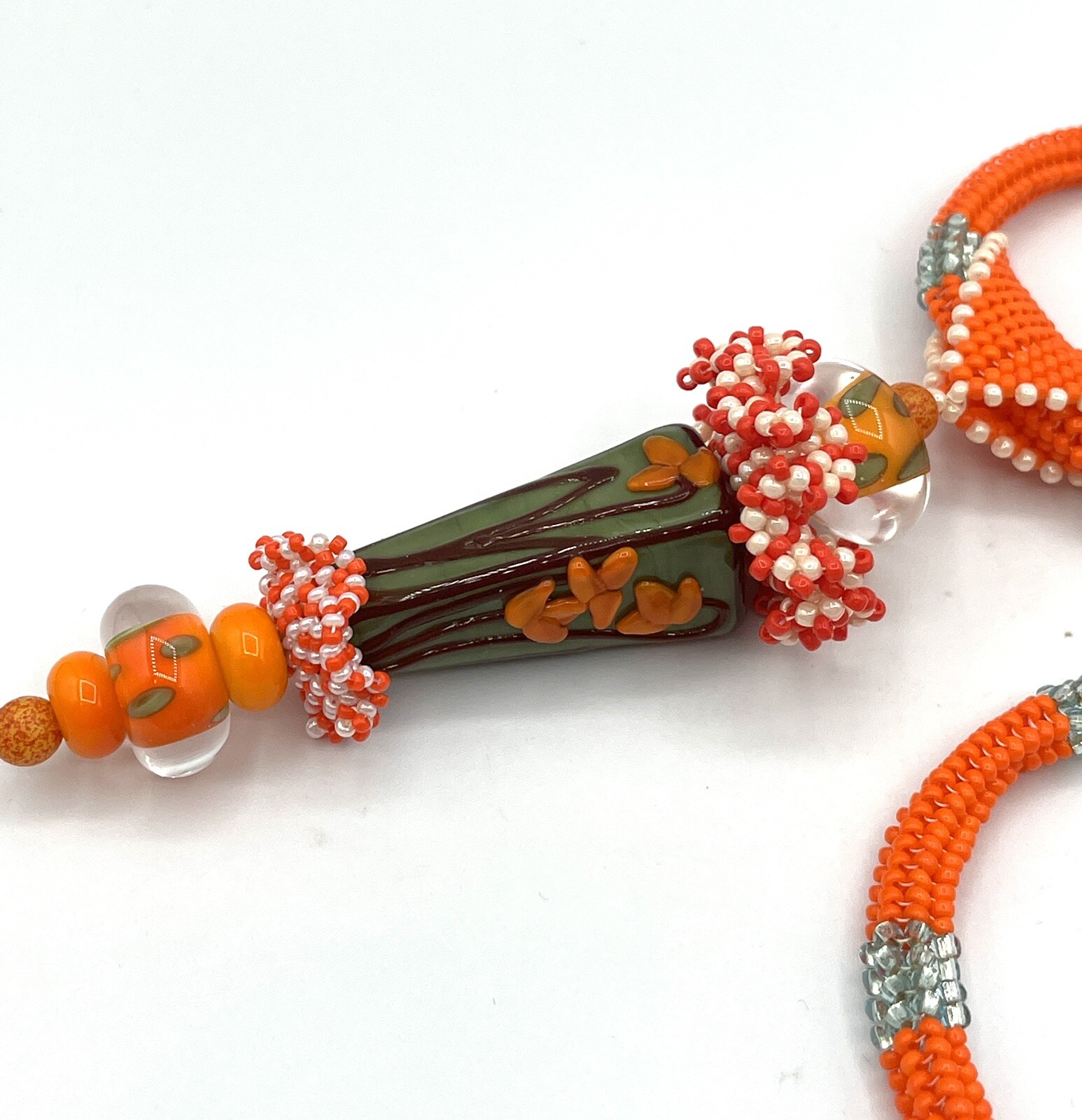 Bead Embroidered Necklace One Of A King Lampwork Focal Headed Rope 18 ...