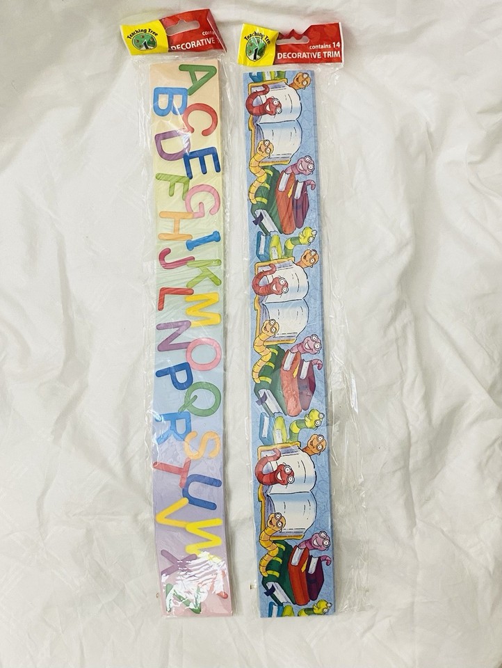 Teaching Tree Bulletin Board Borders ABC & Bookworm 2 Packs 14ct New ...