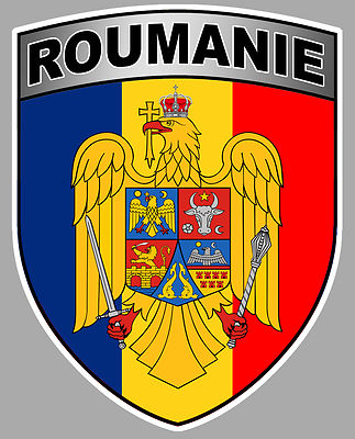 ROUMANIE DRAPEAU BLASON BOUCLIER ARMOIRIES 10cmX8cm AUTOCOLLANT STICKER ...