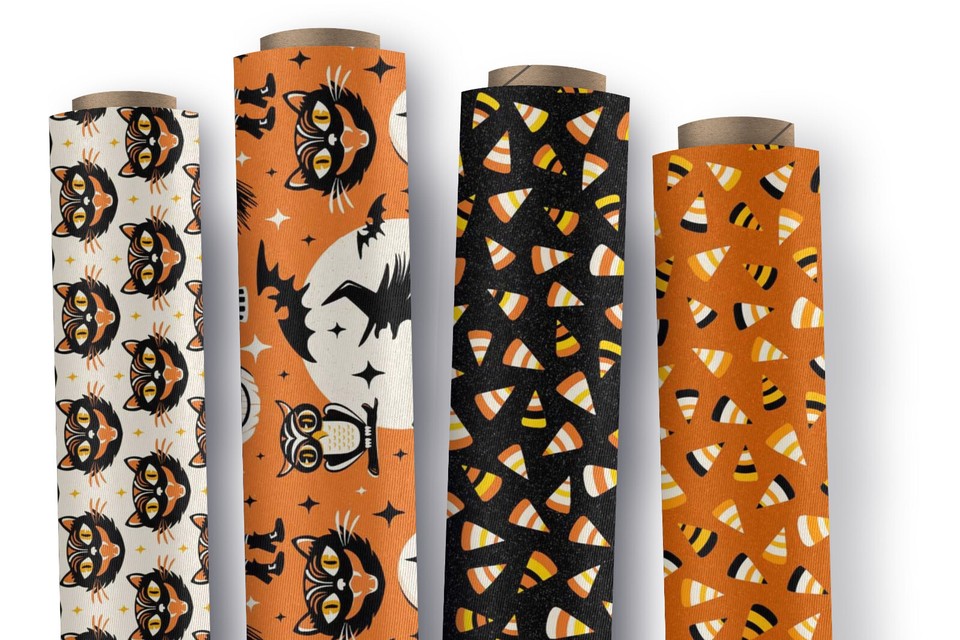 Witching Hour Cat Faces Ecru 5398 Halloween 100% Cotton Fabric by the ...