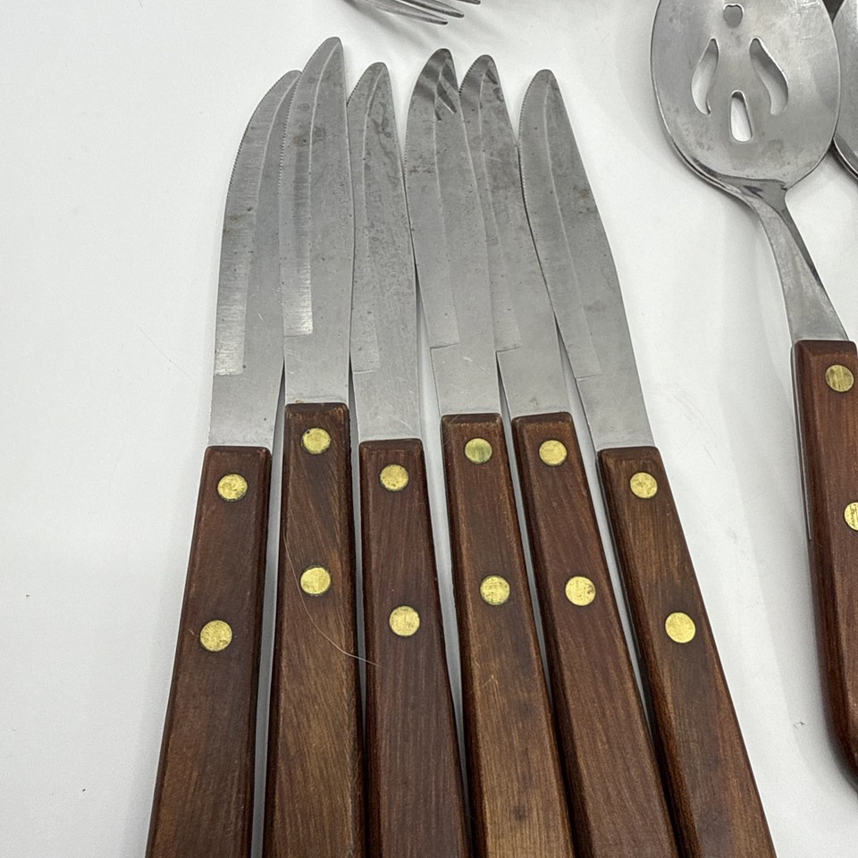 46 Pc Washington Forge Town & Country Stainless Wood Handle Flatware ...