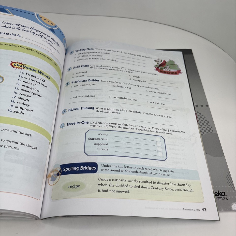 Abeka 4th Grade Spelling Vocabulary And Poetry Work Book Test Book ...