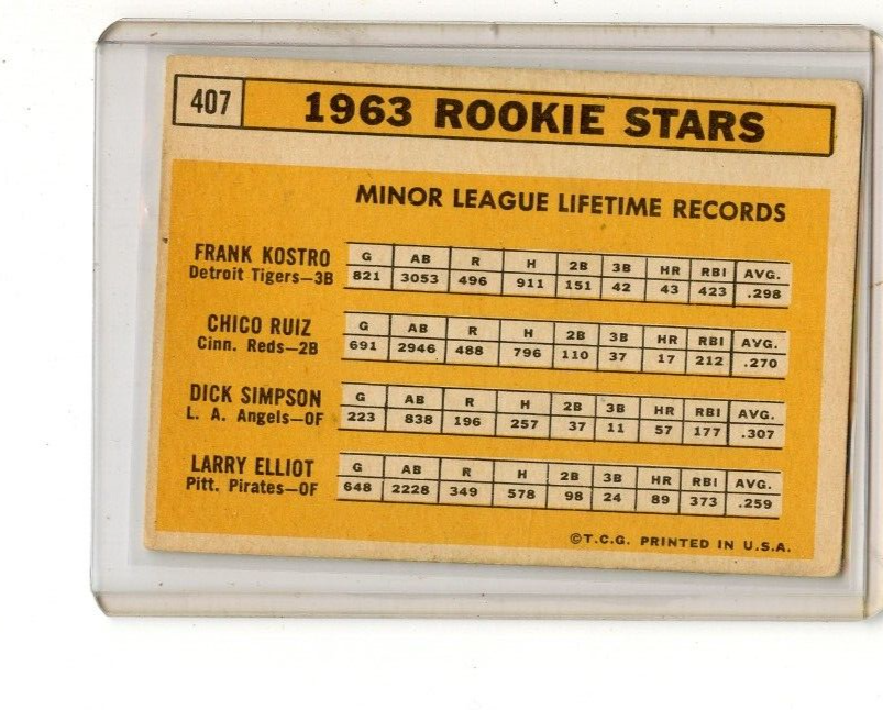1963 Topps Rookie Stars chico Ruiz/ Dick Simpson #407 🚀😳💥 VG | eBay