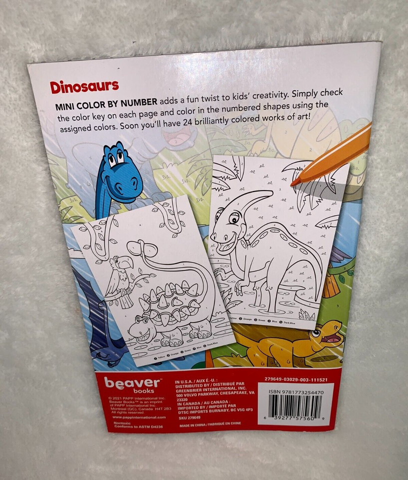 New 2021 Beaver Books Mini Color By Number Dinosaurs Book *READ ...