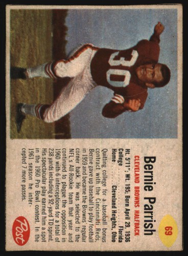 1962 Post Cereal #69 Bernie Parrish G Browns 572068 | eBay