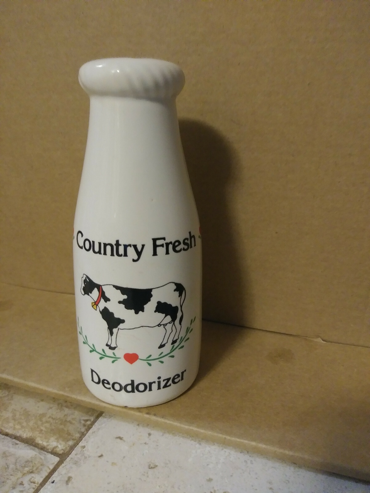 White Ceramic Milk Bottle Country Fresh Deodorizer Cow Print | eBay