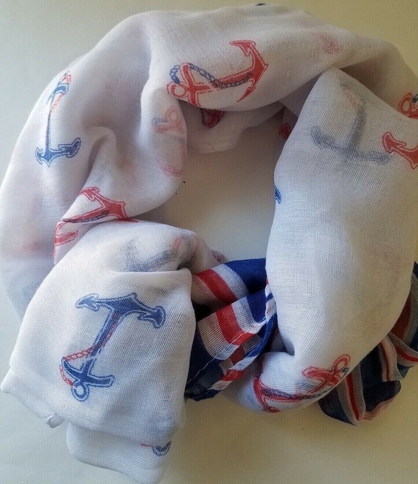 Red & White Sailor Scarf With Anchor Nautical Design - Light Summer ...