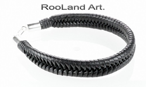 Genuine Solid Sterling Silver & Kangaroo Leather Wristband Men Bracelet ...